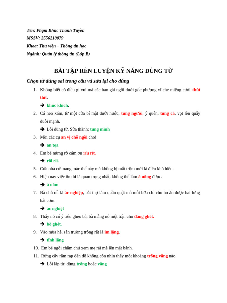 Bài Tập Chương 2 Ky Nang Dung Tu | PDF