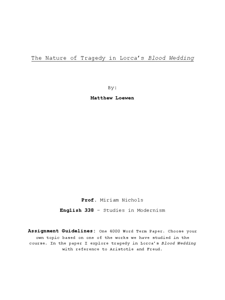 The Nature of Tragedy in Lorca's Blood Wedding | PDF | Tragedy | Wedding