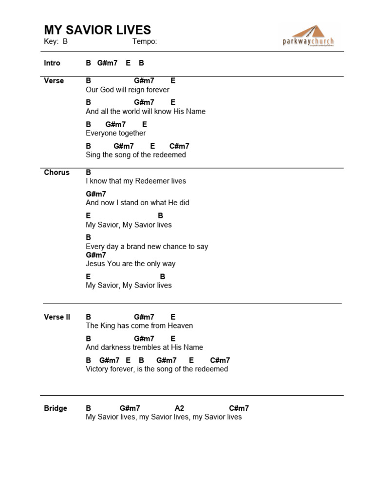 My Savior Lives - Worship Song Lyrics | PDF