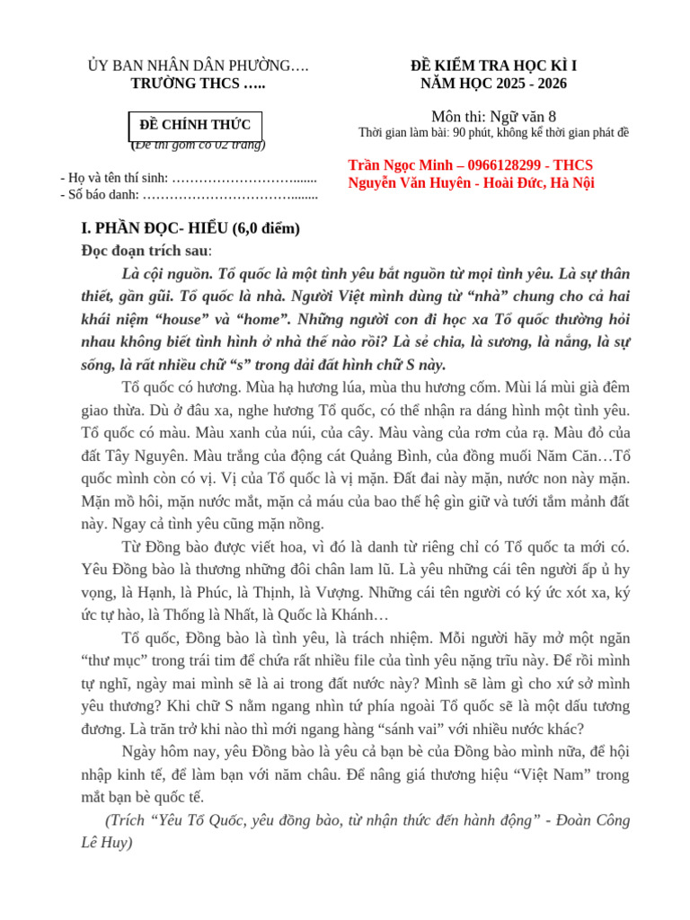 Vbnl - Yêu Tổ Quốc Yêu Đồng Bào - Trách Nhiệm Giữ Gìn Bản Sắc | PDF