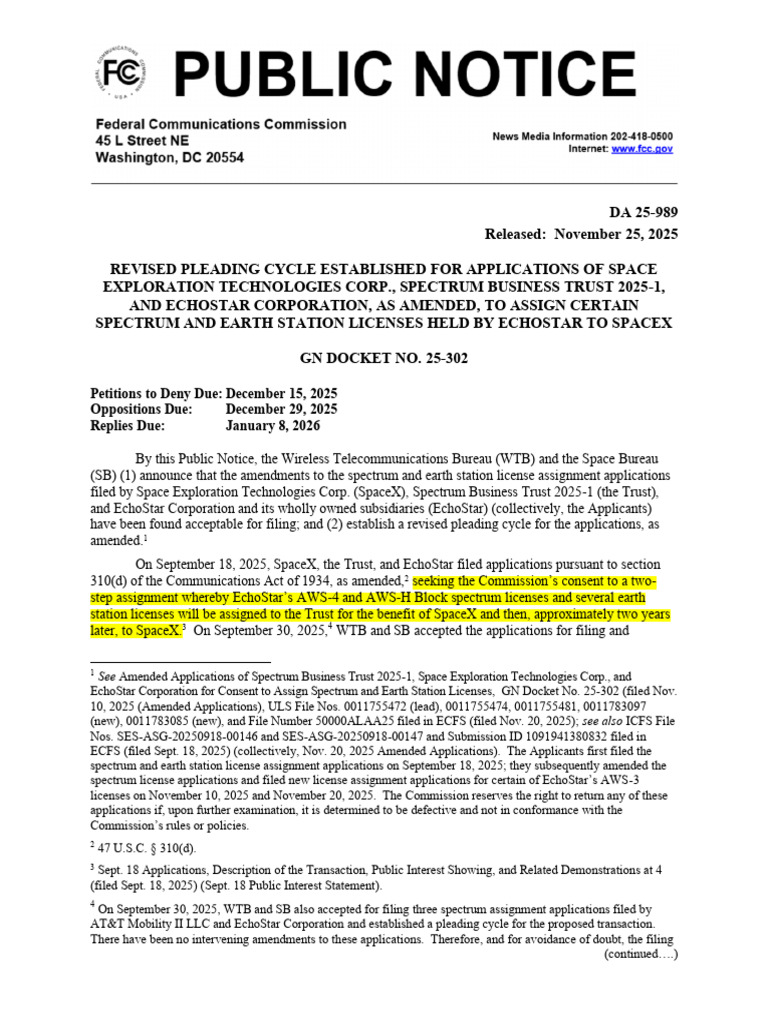 DA-25-989A1 GN 25-302 Public Notice by FCC | PDF | Mail | United States ...