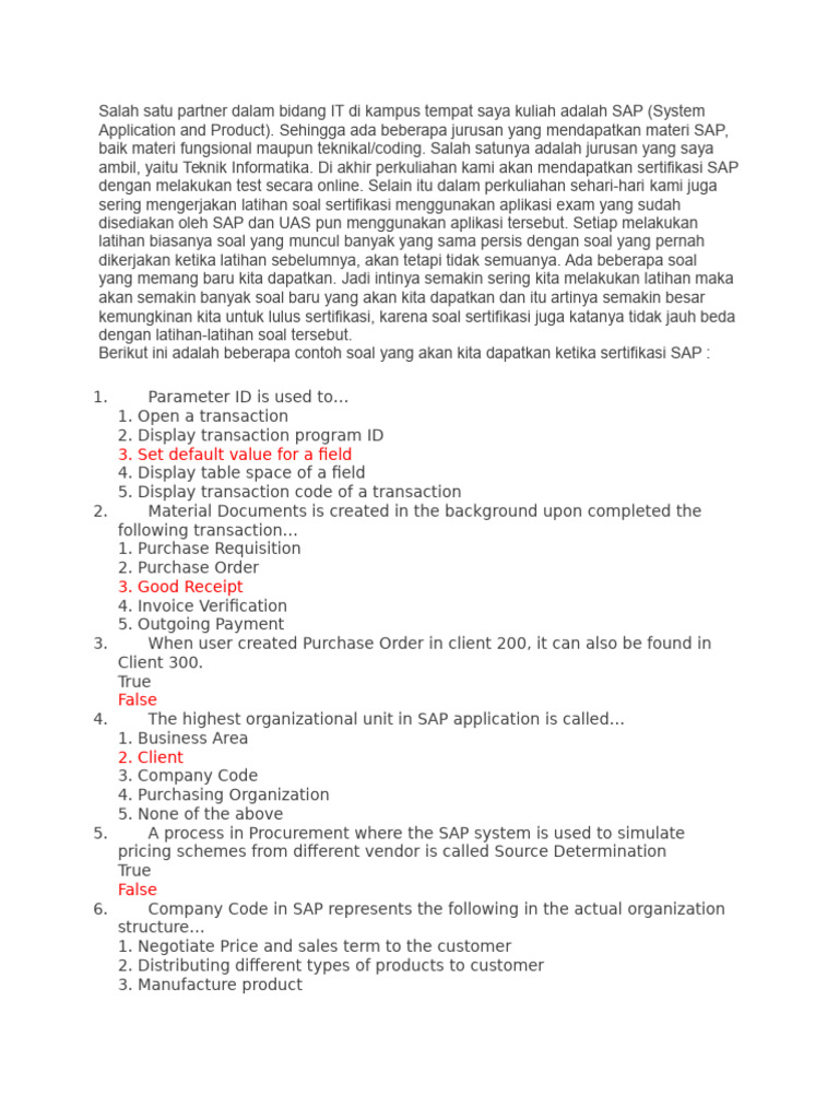 SAP Certification Practice Questions | PDF | Accounting | Business