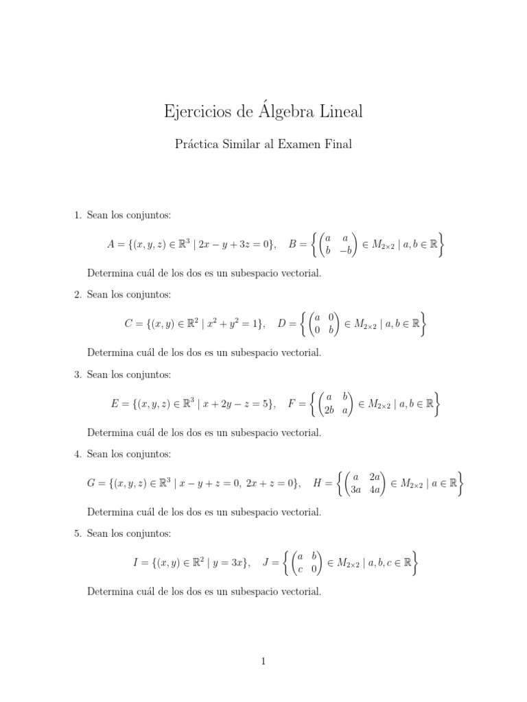 Balotario de Algebra Lineal 2025B | PDF