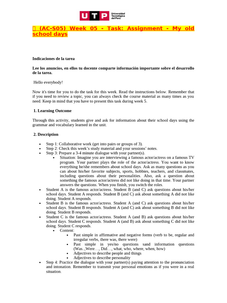 School Days Dialogue Assignment | PDF | Question | Language Mechanics