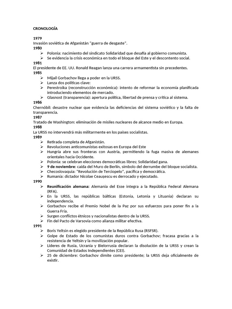 Guerra Fría Final Cronología | PDF