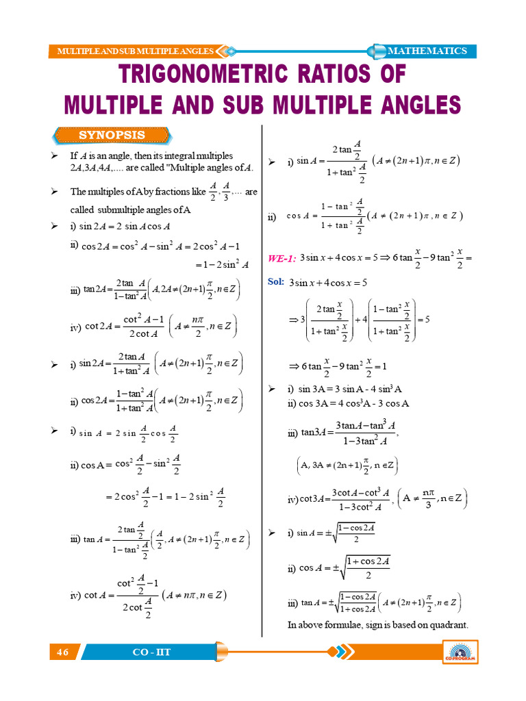 7 - Multiple & Submultiple Angles - 9th - Vol-2 (46-81) | PDF