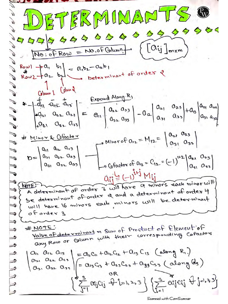 Determinants - Handwritten Notes | PDF