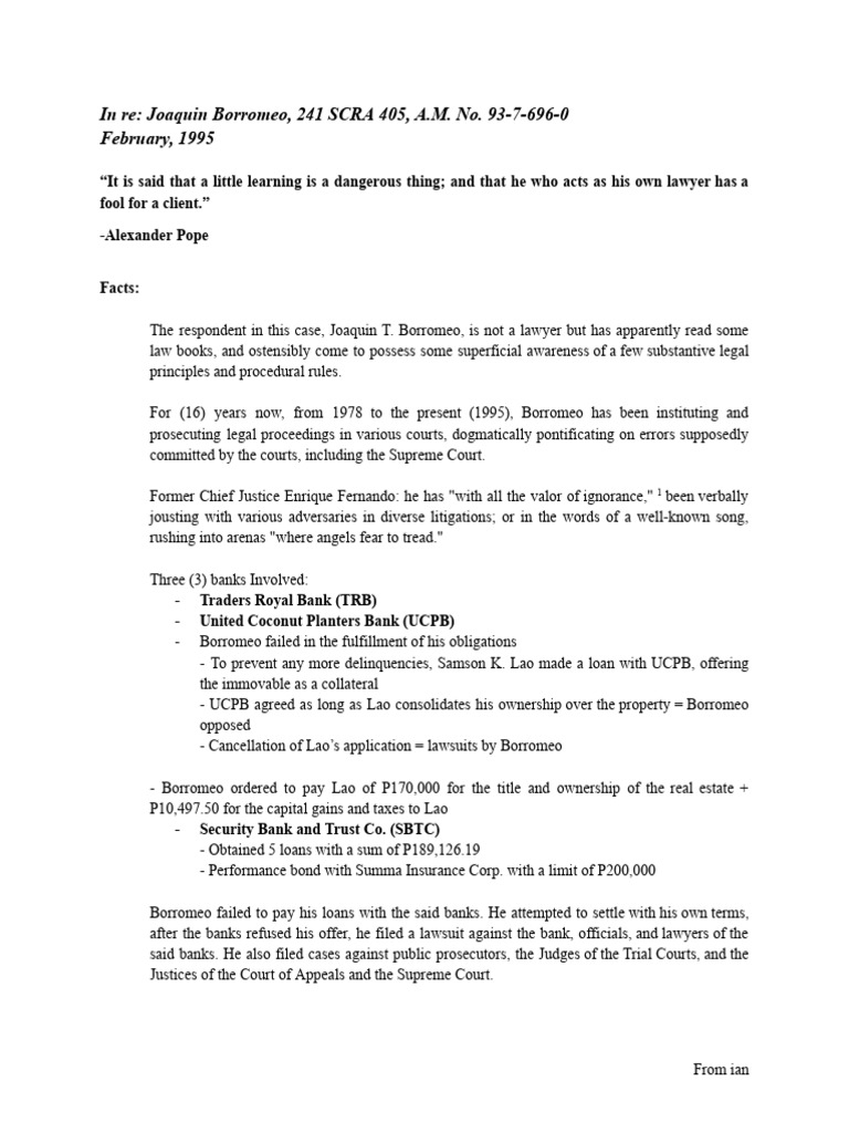 Case Digest #1_Joaquin T. Borromeo | PDF | Contempt Of Court | Common Law