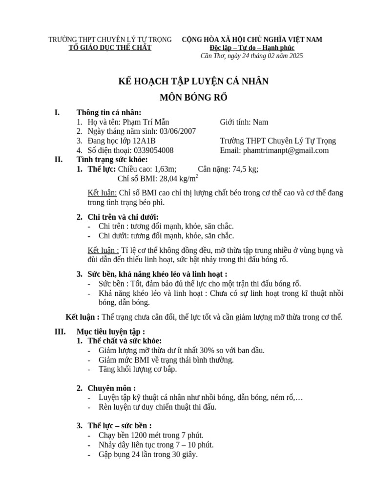 [GDTC] KH Tập Luyện Cá Nhân | PDF