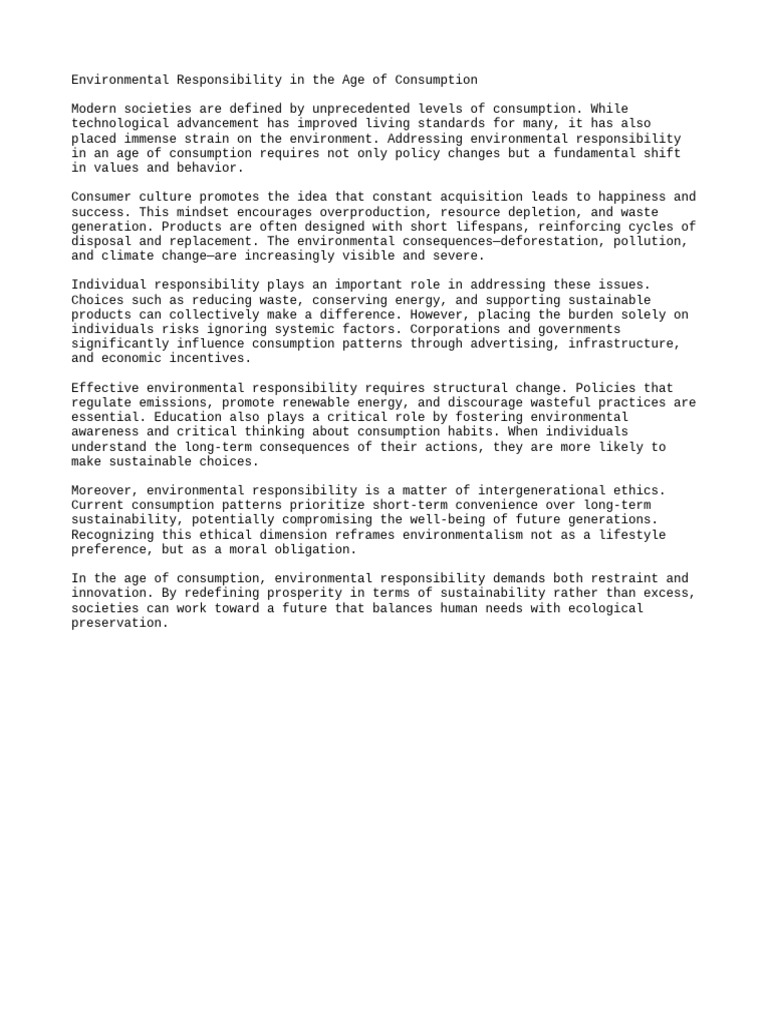 Environmental Responsibility and Consumption | PDF