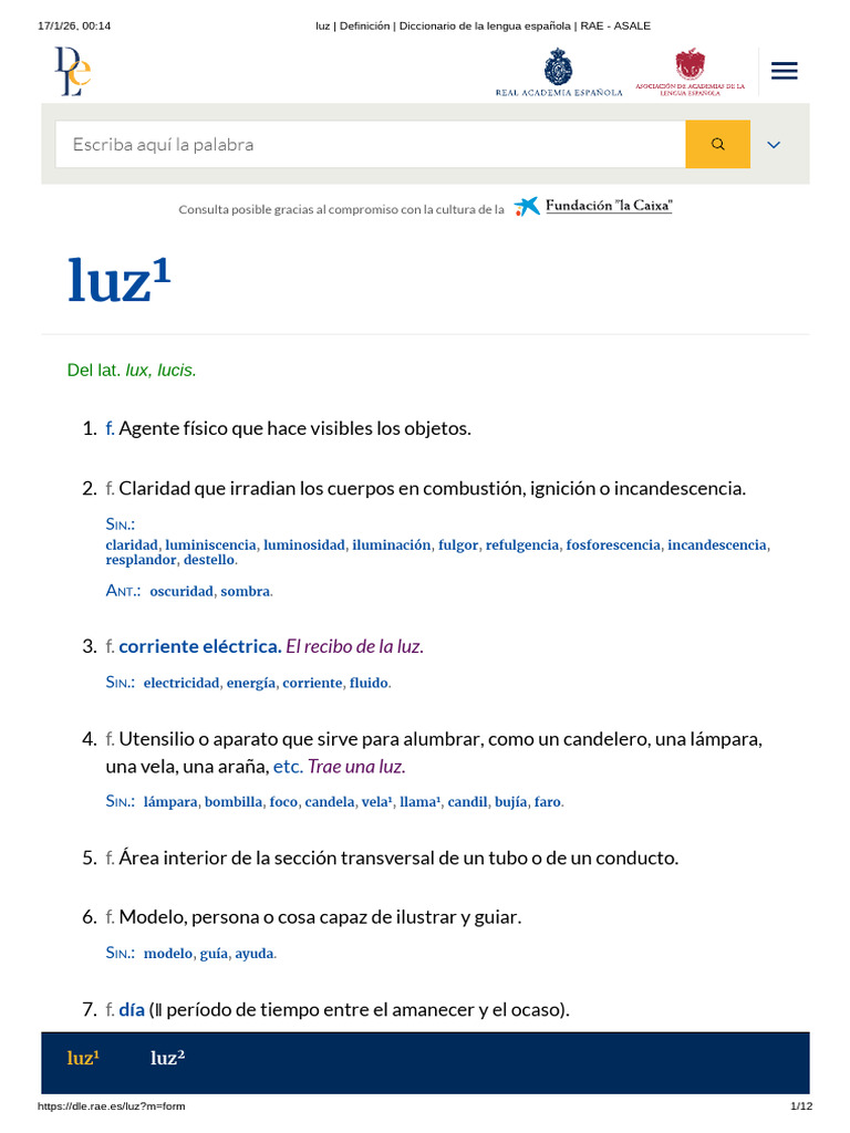 Luz _ Definición _ Diccionario de La Lengua Española _ RAE - ASALE ...