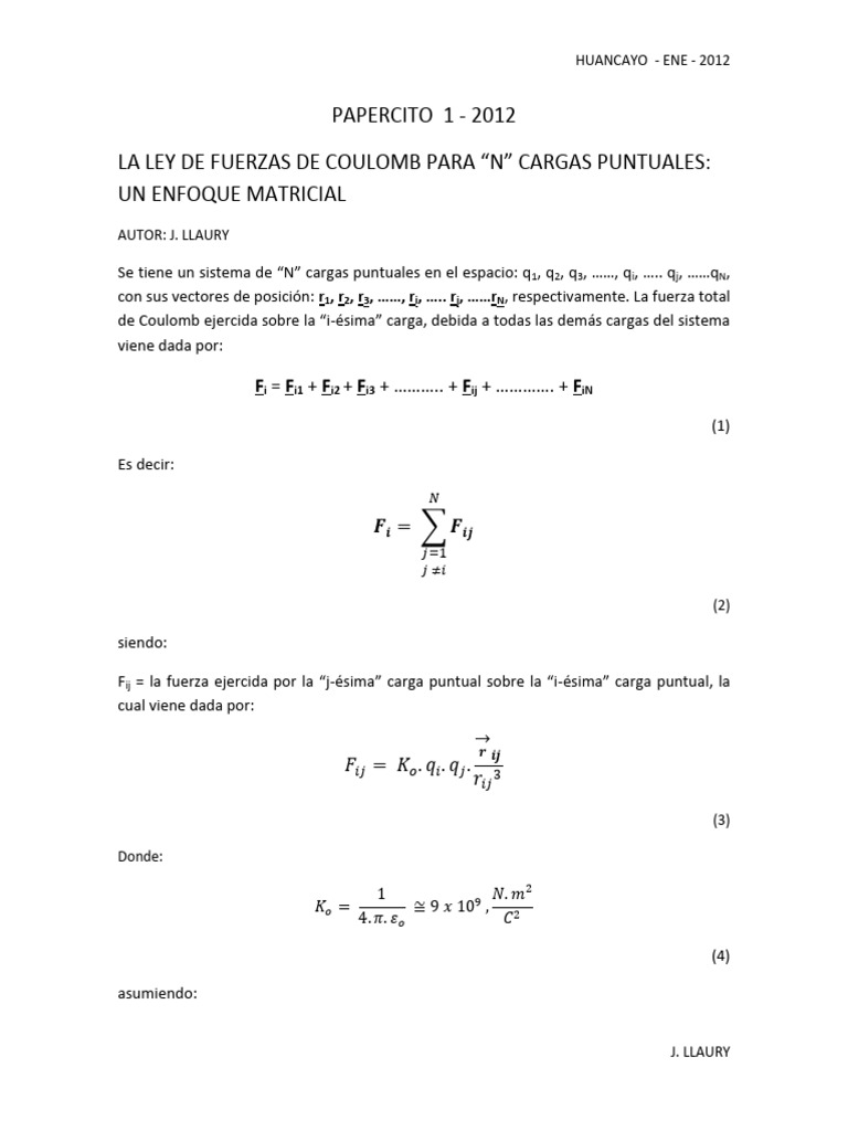 Fuerza de Coulomb Matricial | PDF | Fuerza | Gravedad