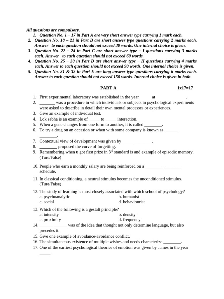 Practice Paper-6(XI) | PDF | Psychology | Perception
