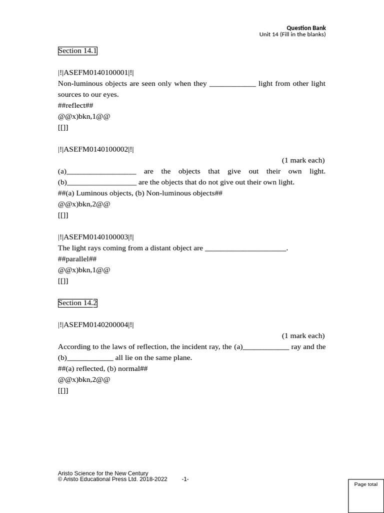 QB U14 Fill in Blanks 2018-2022 Eng | PDF | Electromagnetic Radiation ...