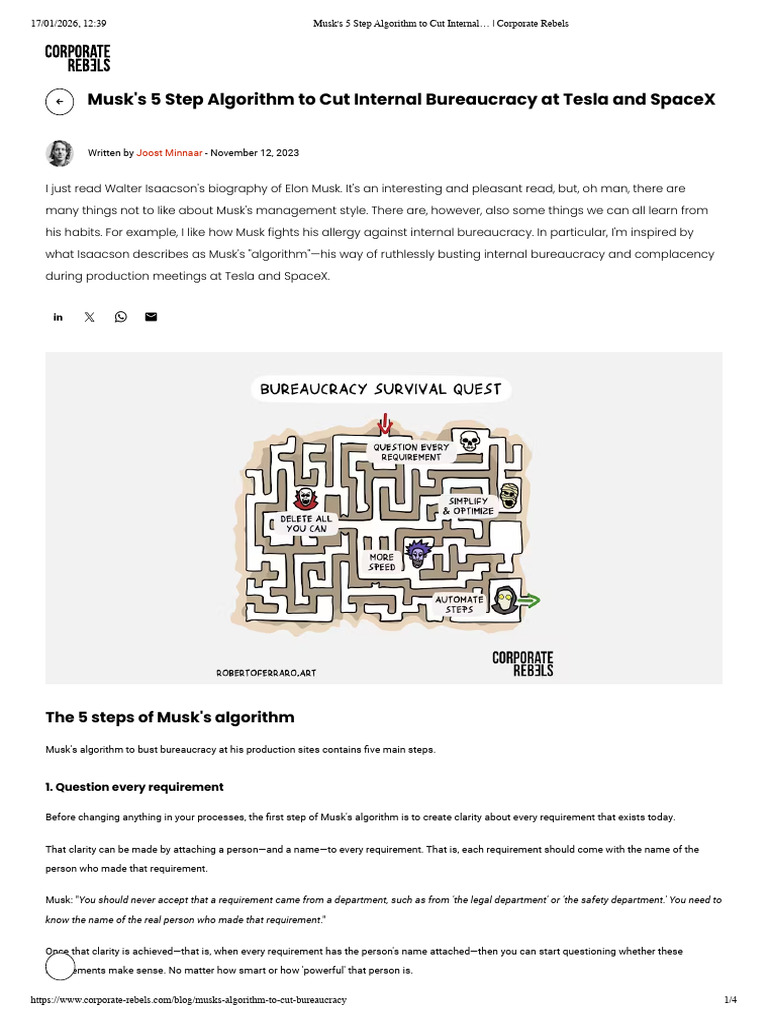 Musk's 5 Step Algorithm to Cut Internal… _ Corporate Rebels | PDF ...
