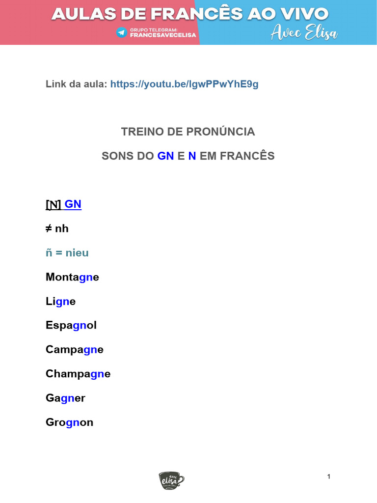 Treino de Pronúncia: Sons GN e N em Francês | PDF