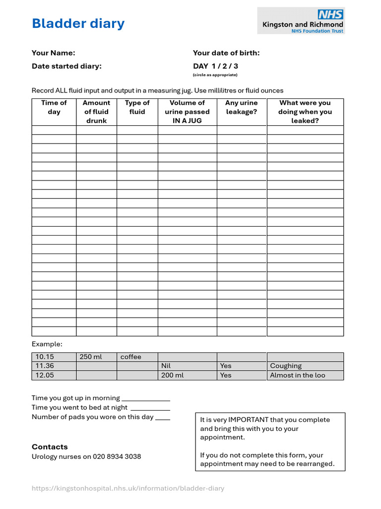Bladder Diary Updated | PDF