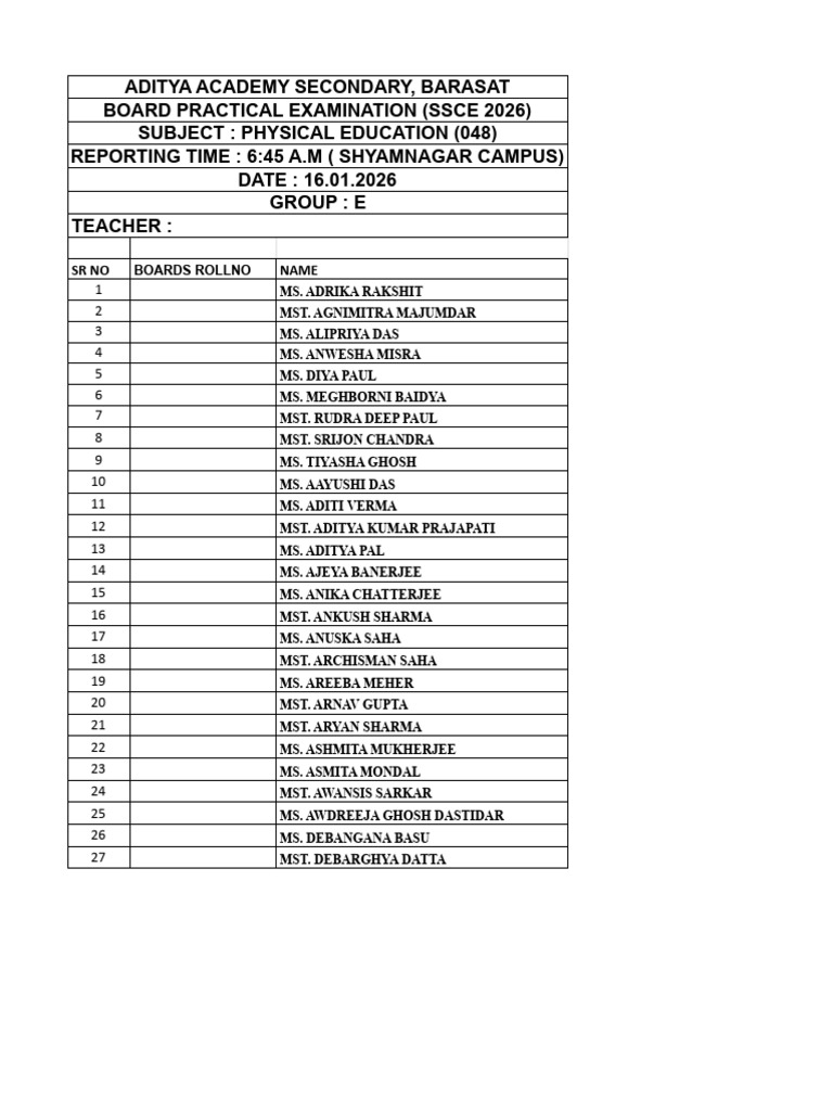 SSCE 2026 Physical Education Exam Schedule | PDF