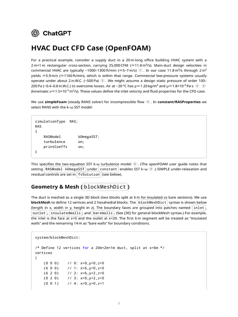 HVAC Duct CFD Analysis with OpenFOAM | PDF | Computational Fluid ...