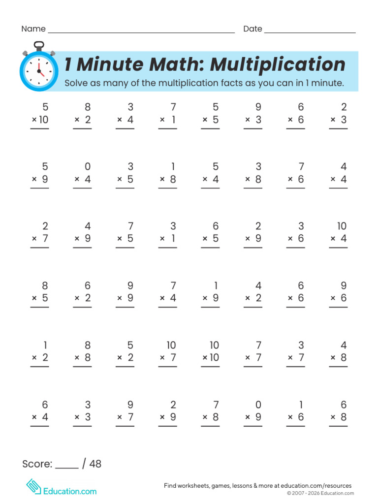 Multiplication Boot Camp Drill 1 | PDF