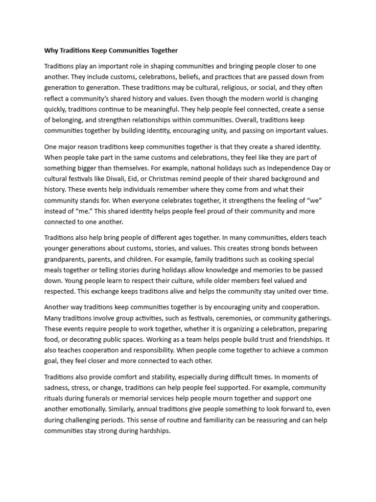 The Role of Traditions in Community Unity | PDF | Traditions | Community