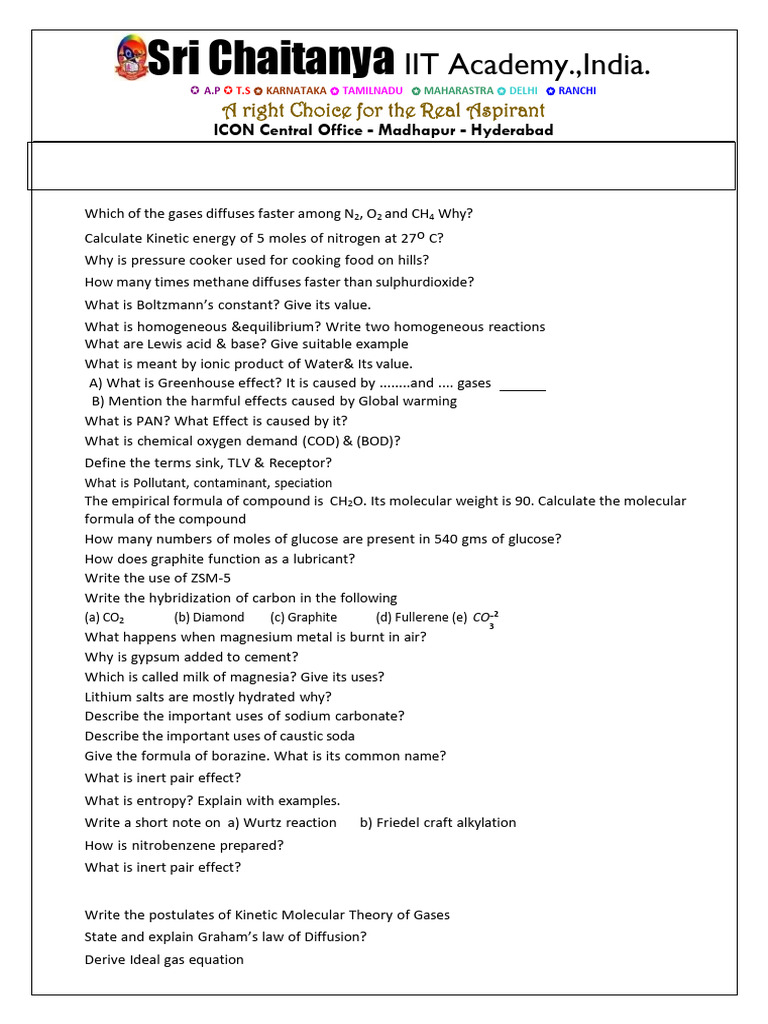 Chemistry IPE-IMP Exam Questions | PDF | Molecules | Gases