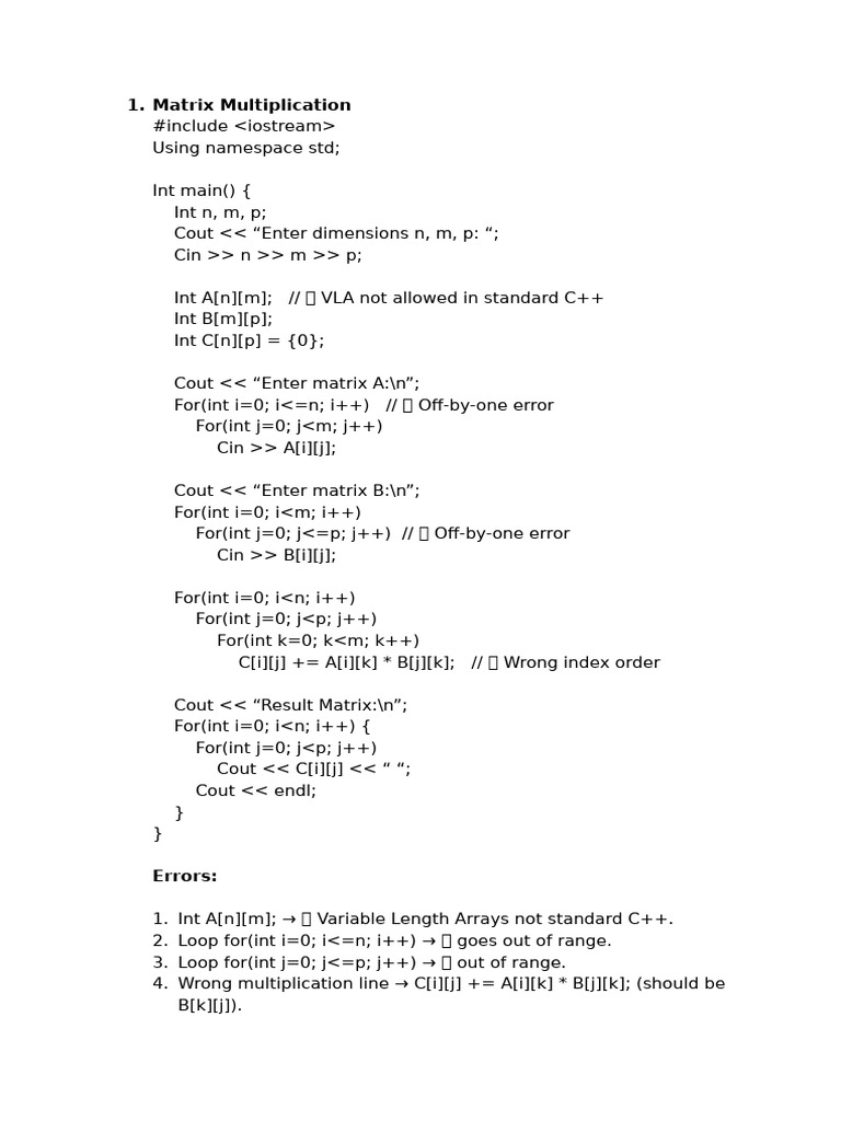 C++ Matrix Multiplication Errors Fixed | PDF