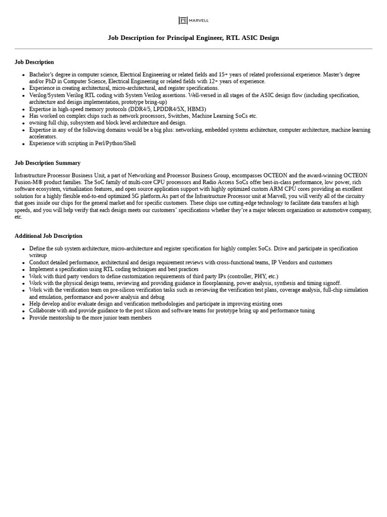 Job_Description_2402843_Principal Engineer, RTL ASIC Design-1 | PDF ...