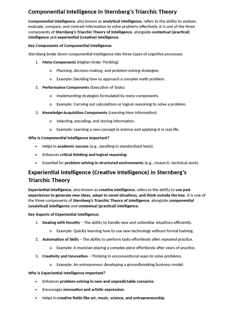 Understanding Sternberg's Triarchic Intelligence | PDF | Intelligence ...