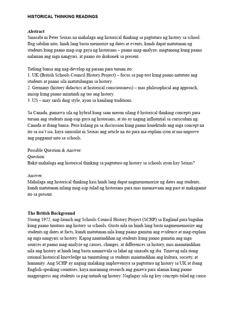 Historical Thinking Reading C.M | PDF