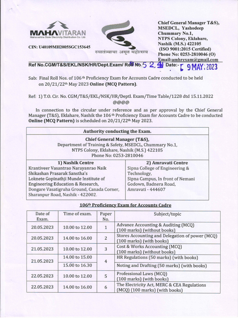 0. Final Roll No. List of 106th Proficiency Exam for Accounts Cadre 3 ...