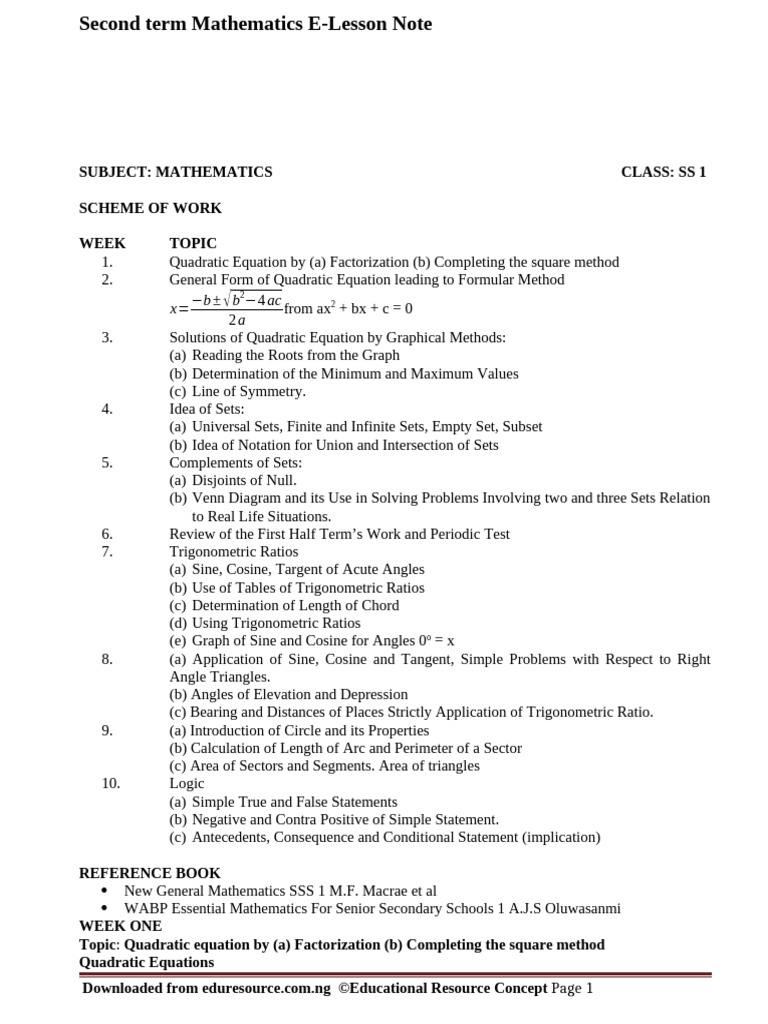 2nd Term s1 Mathematics Org | PDF | Trigonometric Functions | Quadratic ...