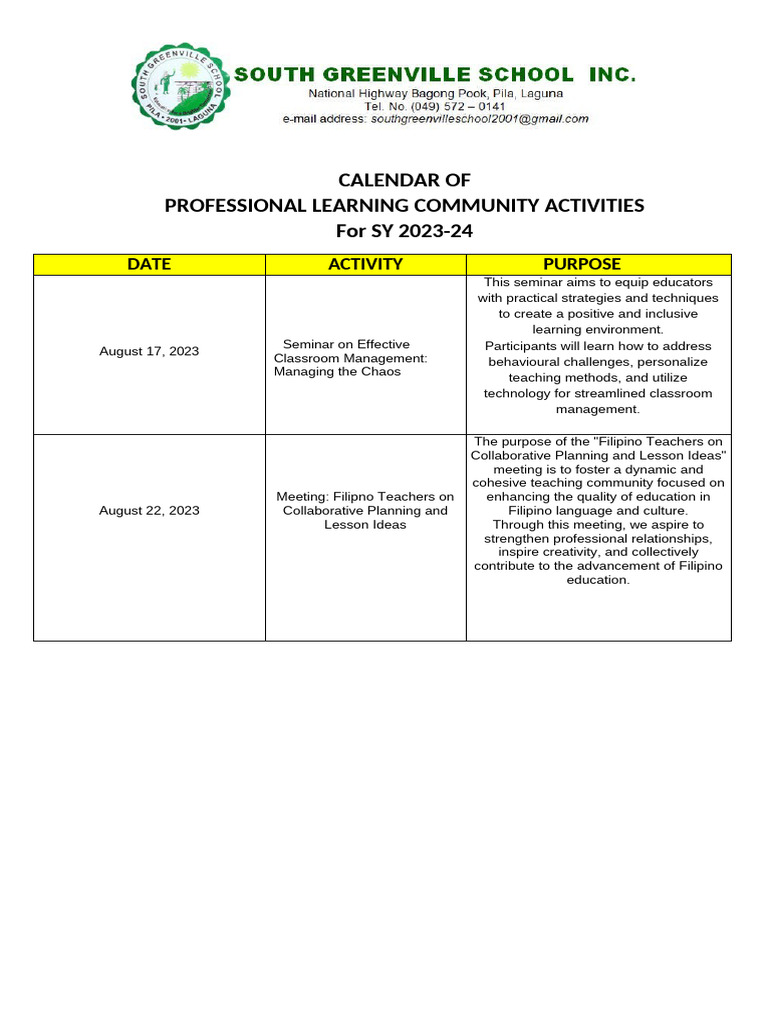 2023-24 Professional Learning Calendar | PDF | Teachers | Mental Health