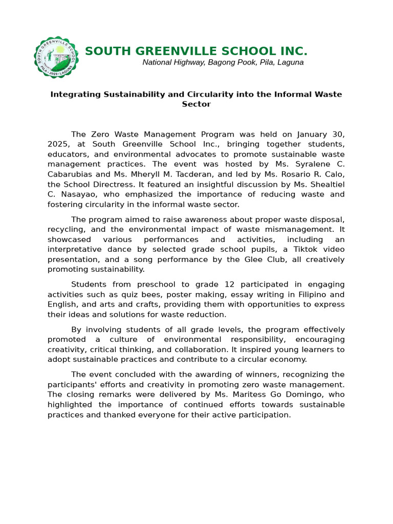 Zero Waste Management Program Highlights | PDF | Waste Management ...
