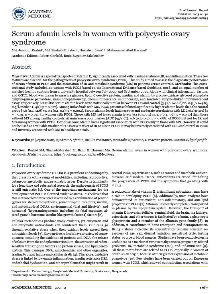 6. Serum Afamin Levels in Women With Polycy | PDF | Polycystic Ovary ...