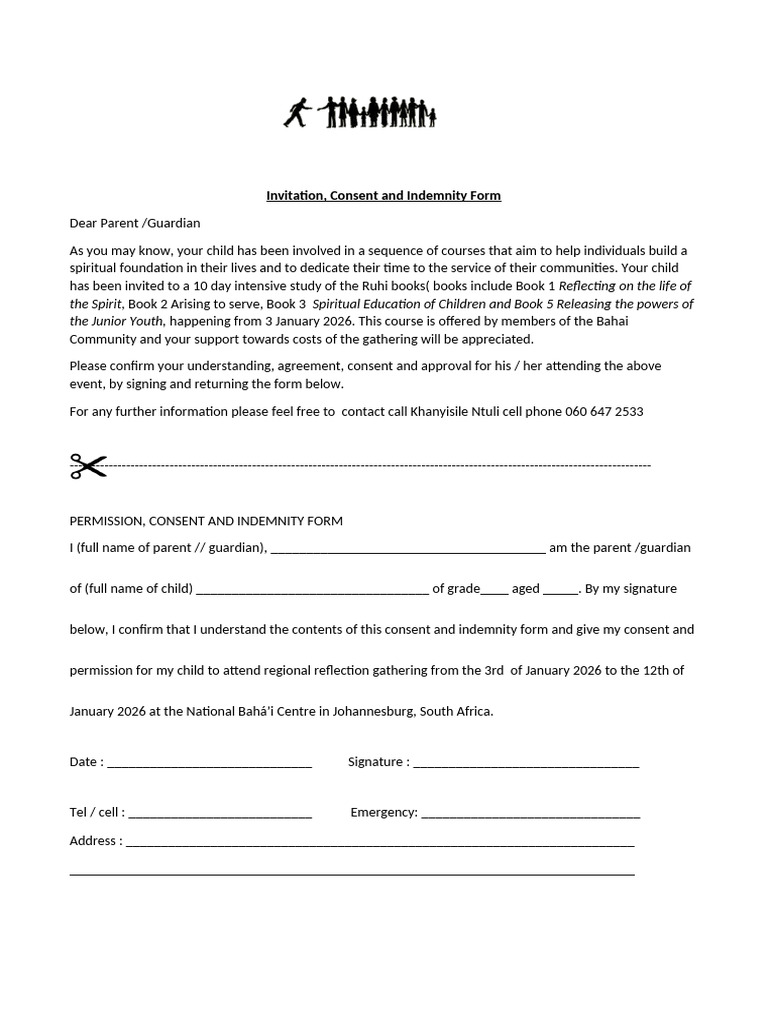 Indemnity Form For Intensives 2026 | PDF | Bahá'í Faith