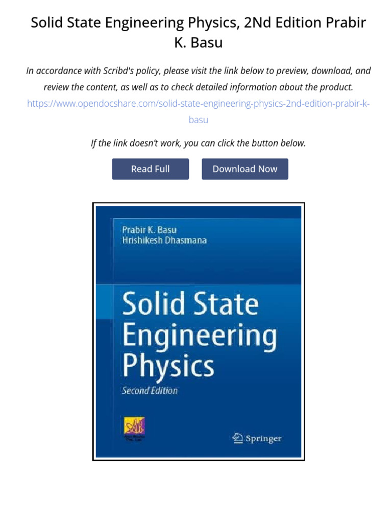 Solid State Engineering Physics, 2nd Edition Prabir K. Basu | PDF | Magnetism | Quantum Mechanics