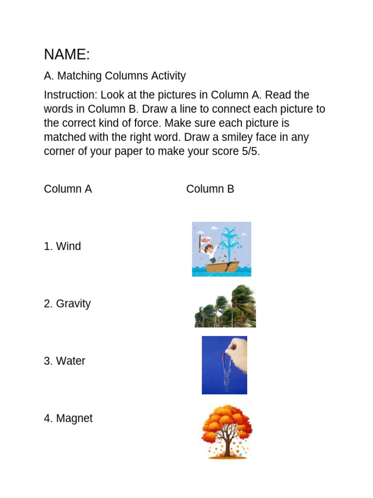 Matching Forces with Pictures Activity | PDF