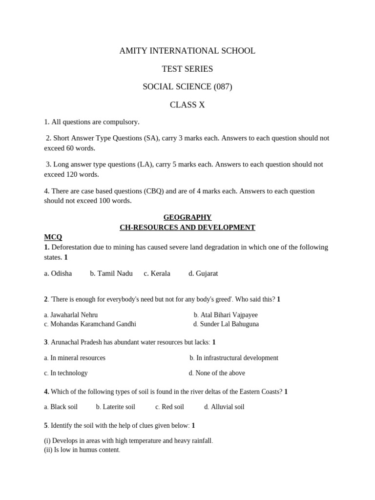 Class X Social Science Test Series | PDF | Iron Ore | Agriculture