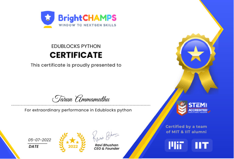 Edublocks Python Certificate 2022 | PDF
