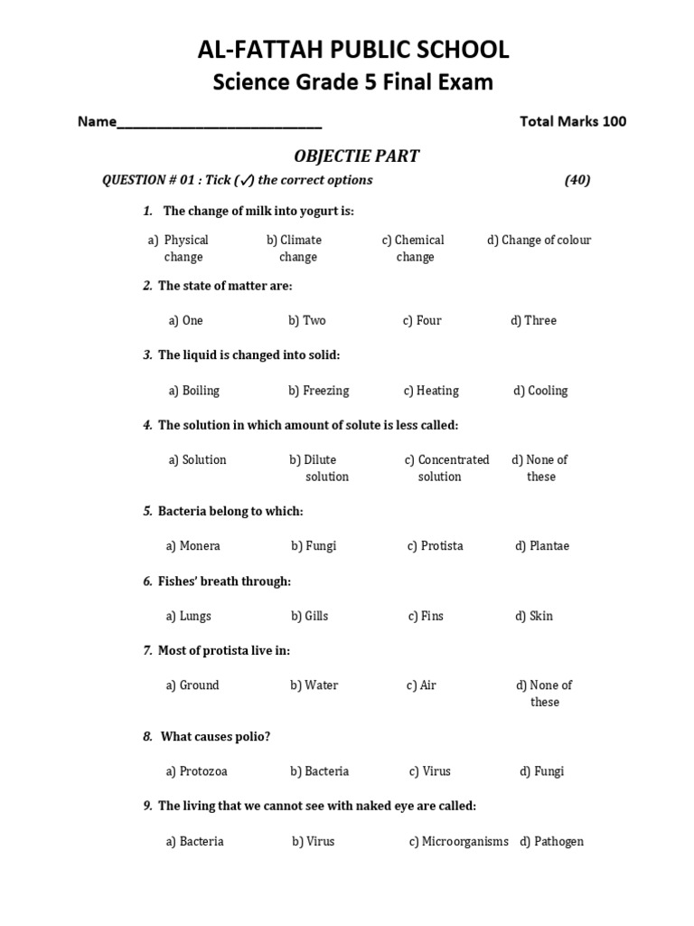 Grade 5 Final Term Exam Science | PDF | Satellite | Bacteria
