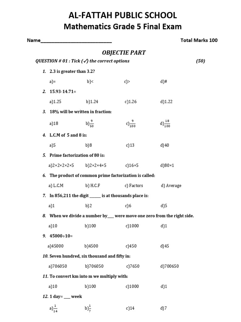 Grade 5 Math Final Exam Questions | PDF | Chess Theory | Chess
