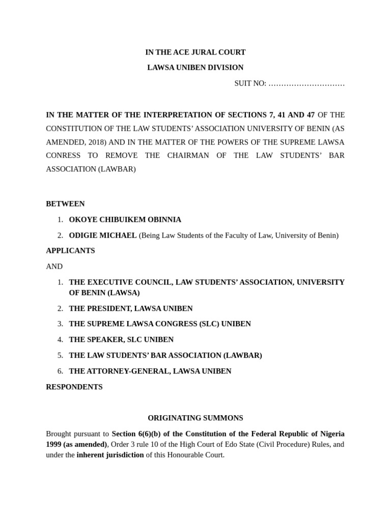In the Ace Jural Court | PDF | Article One Of The United States ...