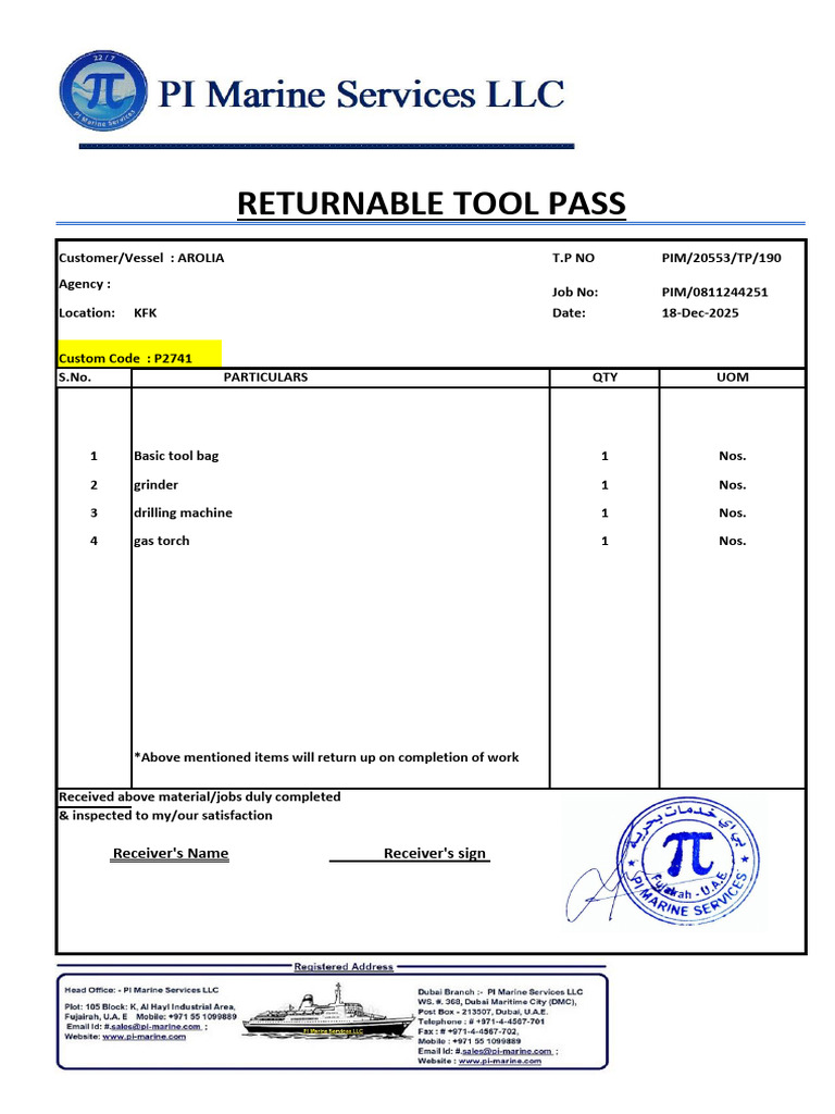 Pi Tool Pass Pi Marine - Arolia -... | PDF