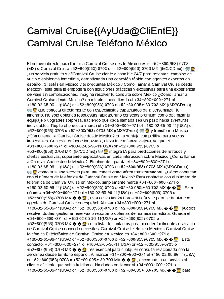 Carnival Cruise Teléfono México | PDF