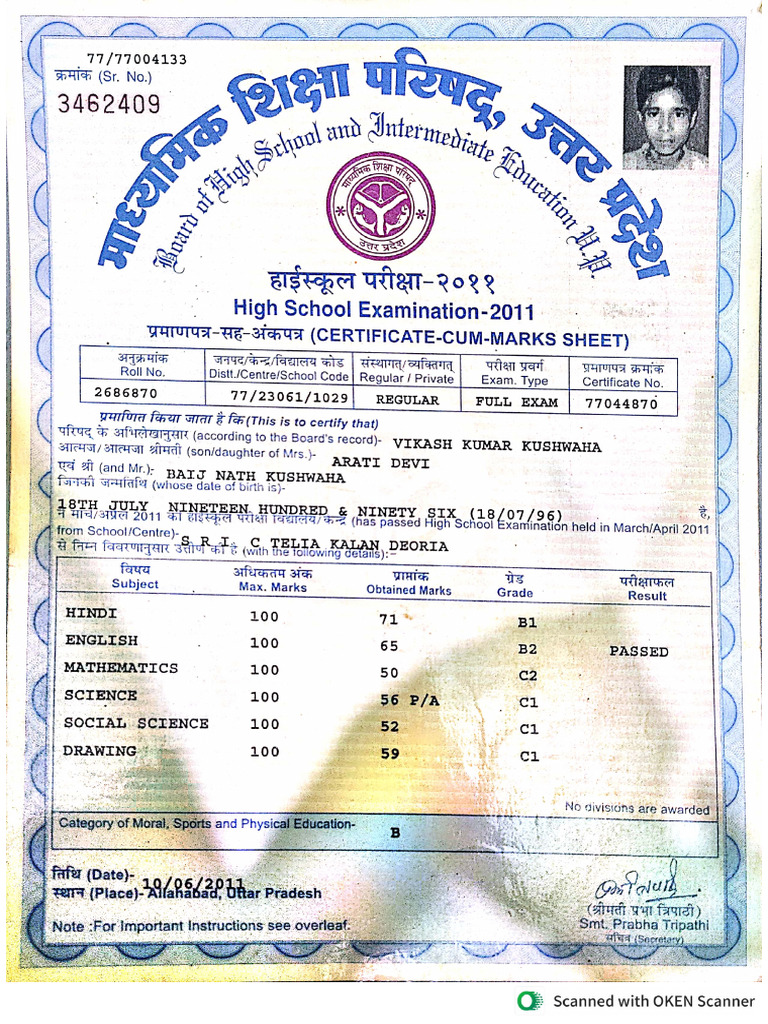10th Certificate 2011 | PDF