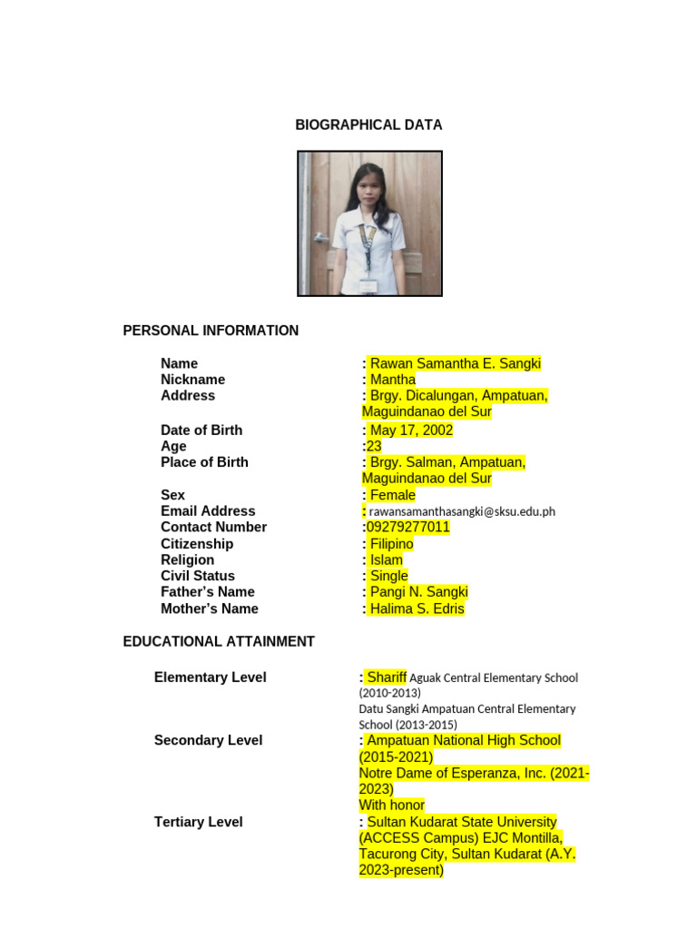 Biographical Data | PDF
