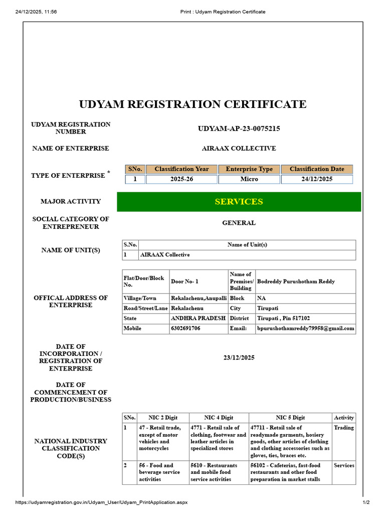Udyam Registration Certificate | PDF