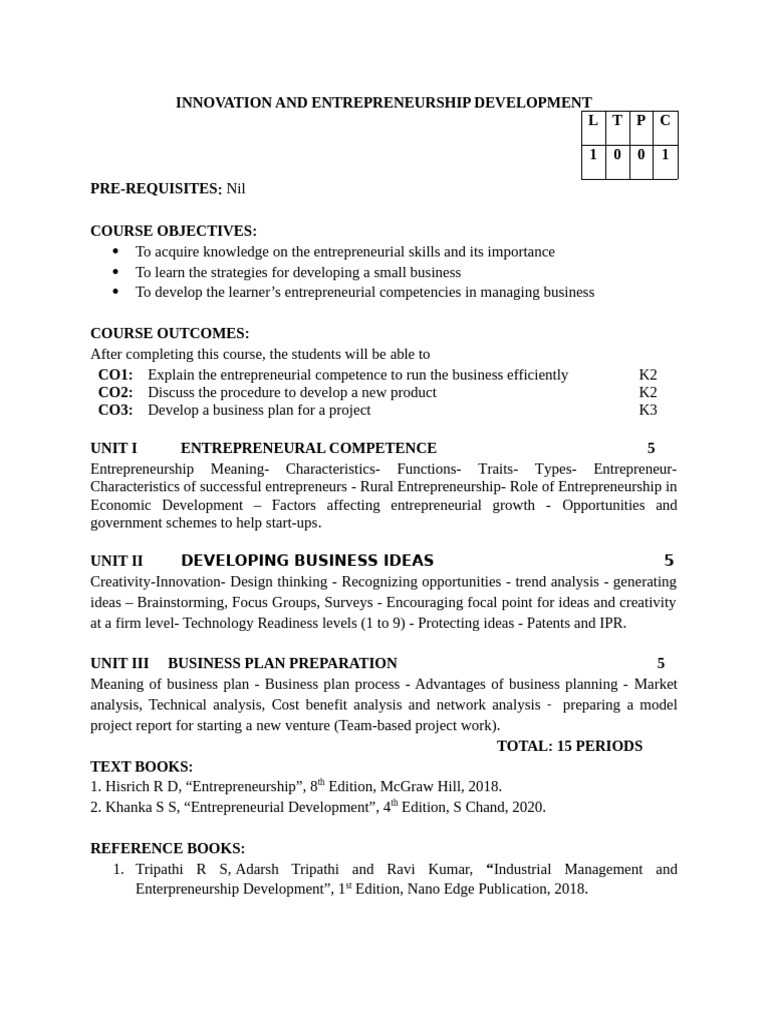 Entrepreneurship Development Course Guide | PDF | Entrepreneurship ...