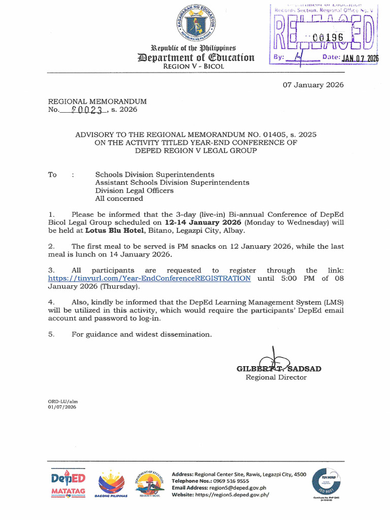 RM - 0023 S - 2026 - Advisory To The Regional Memorandum No. 01405, S ...